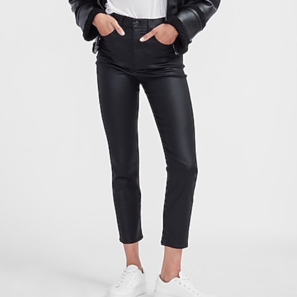 Slim Super High Rise Black Coated Jeans - Gem